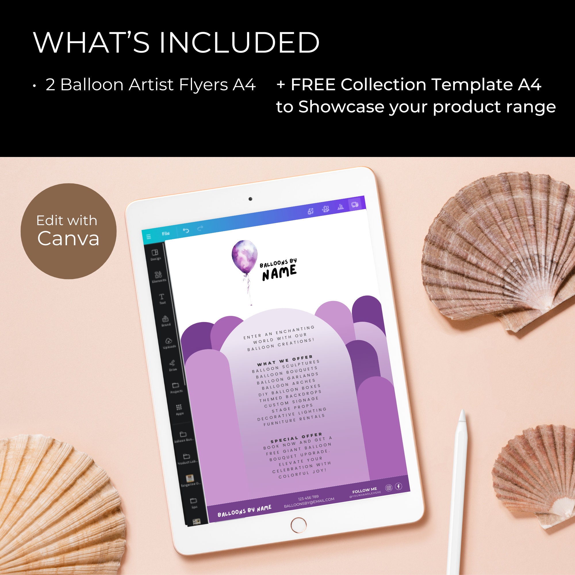 Balloon Business Sales Flyer A4, Balloon Artist Flyer, Purple Brand ...