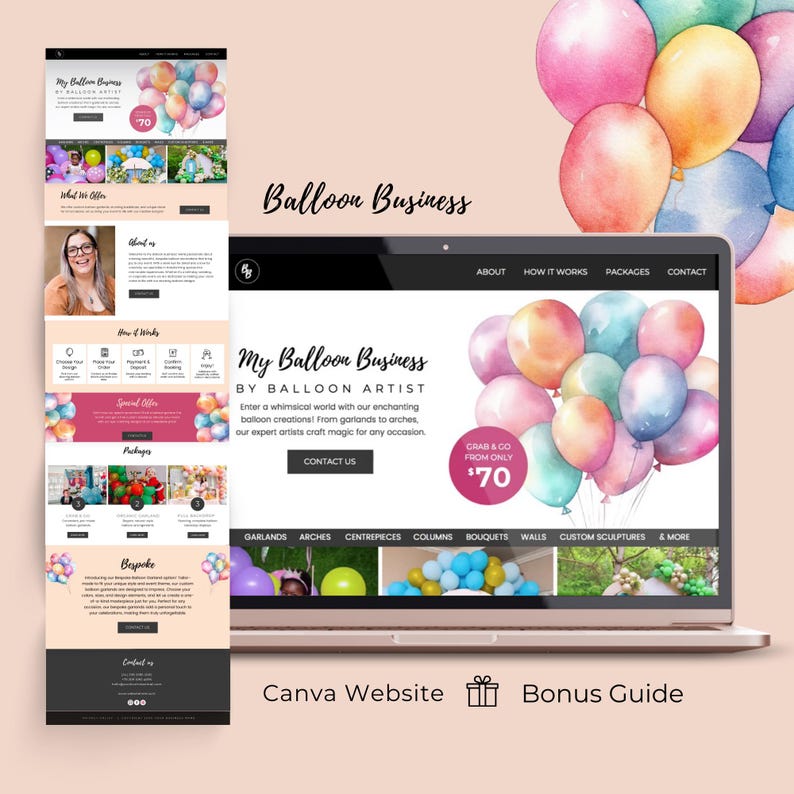 Balloon Artist Canva Website, Balloon Business Landing Page, DIY Sales ...