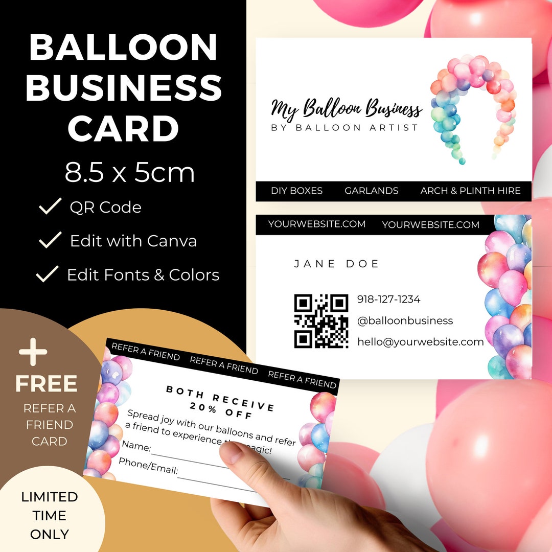 Balloon Garland Business Card 8.5x5cm, Balloon Business Card With QR ...