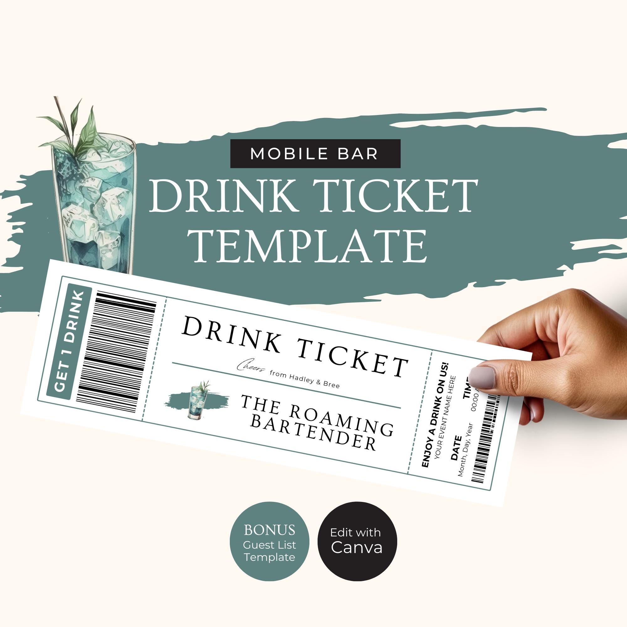 Mobile Bar Drink Ticket Canva Template, Wedding Drinks Token Voucher ...