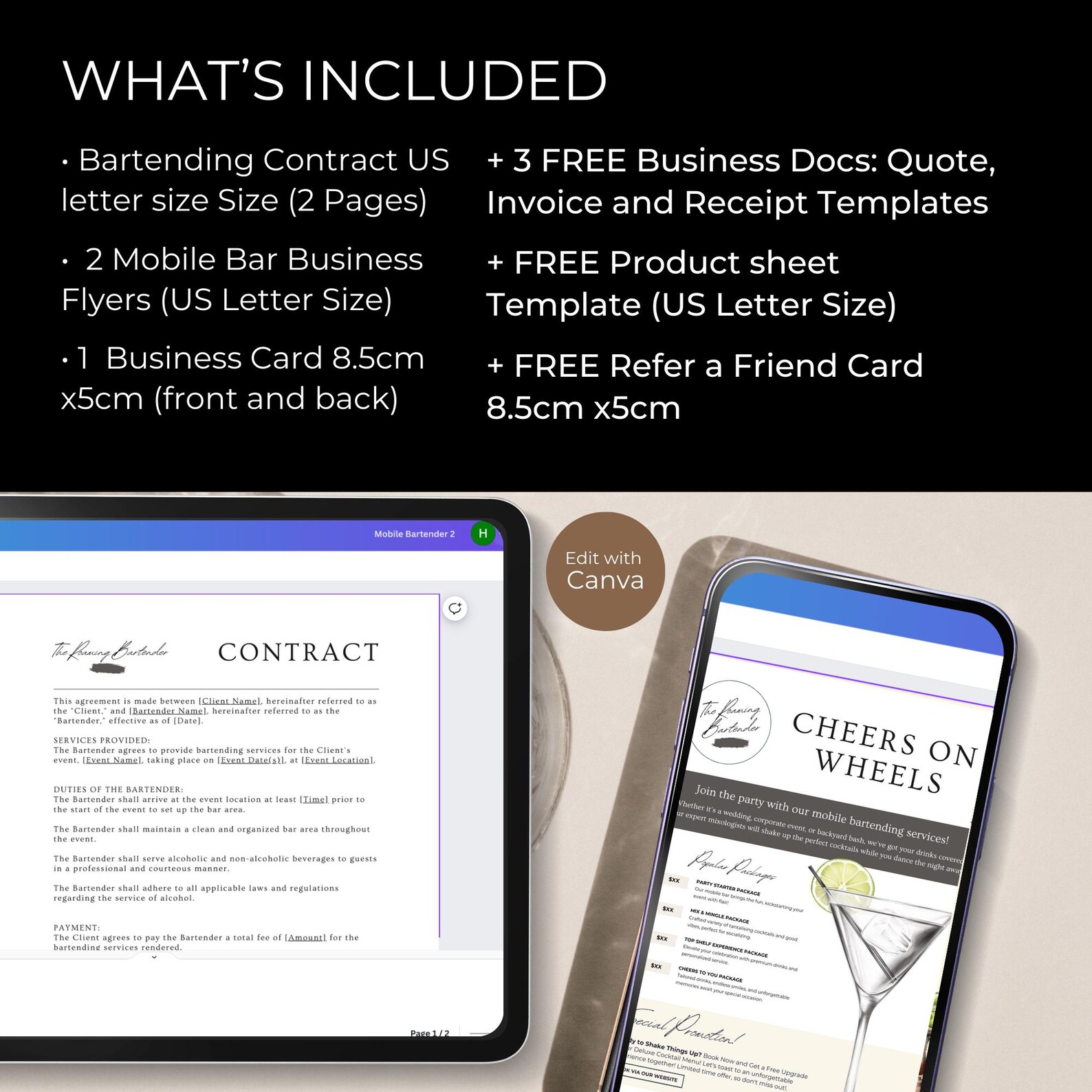 Mobile Bar Business Bundle, Pop-up Cocktail Cart Business Card ...