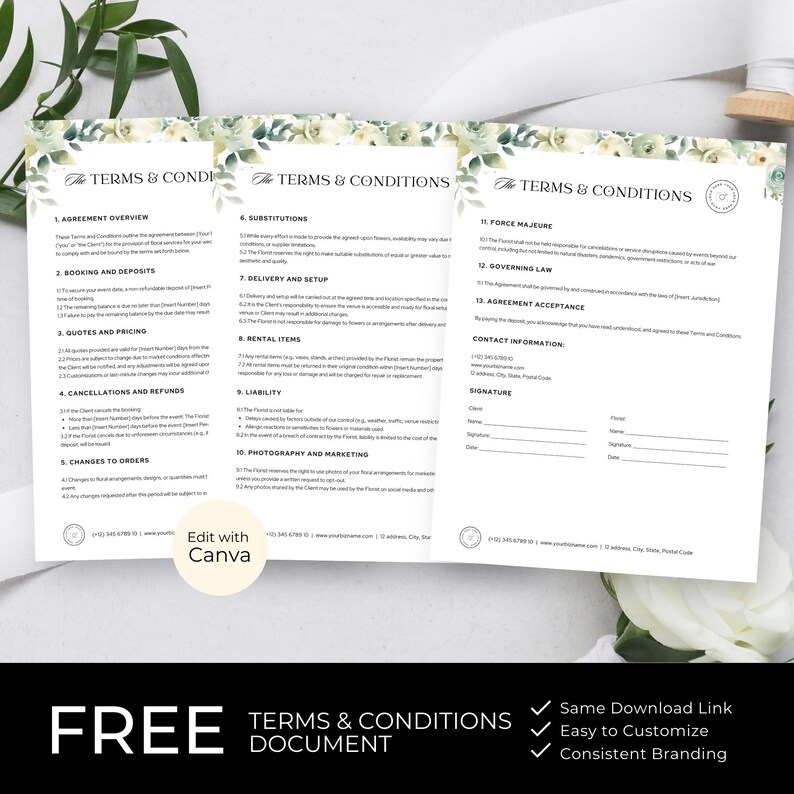 Wedding Florist Invoice Canva Template, Boutique Flower Shop Quotation ...
