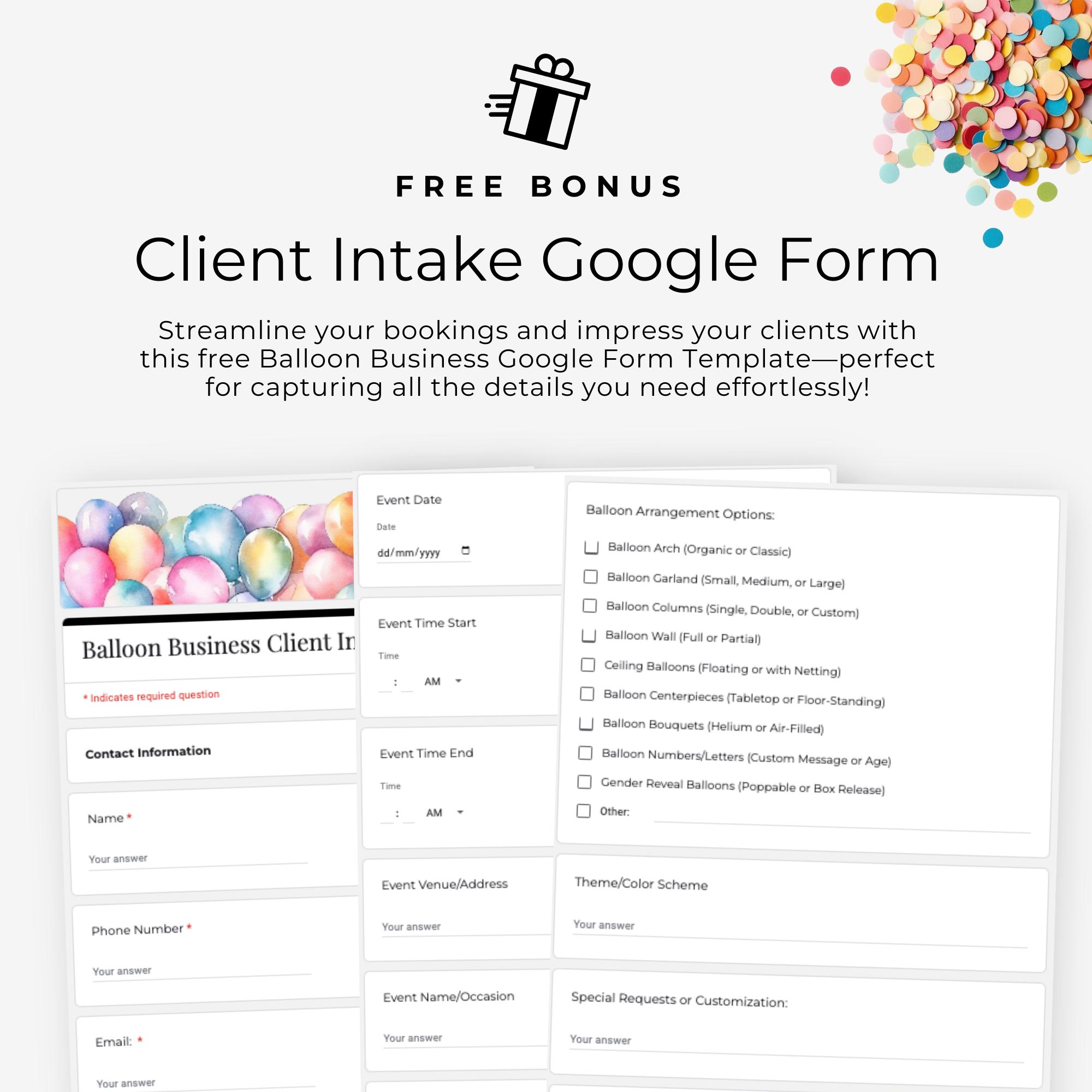 Balloon Business Client Intake Form, Event Information Canva Template ...