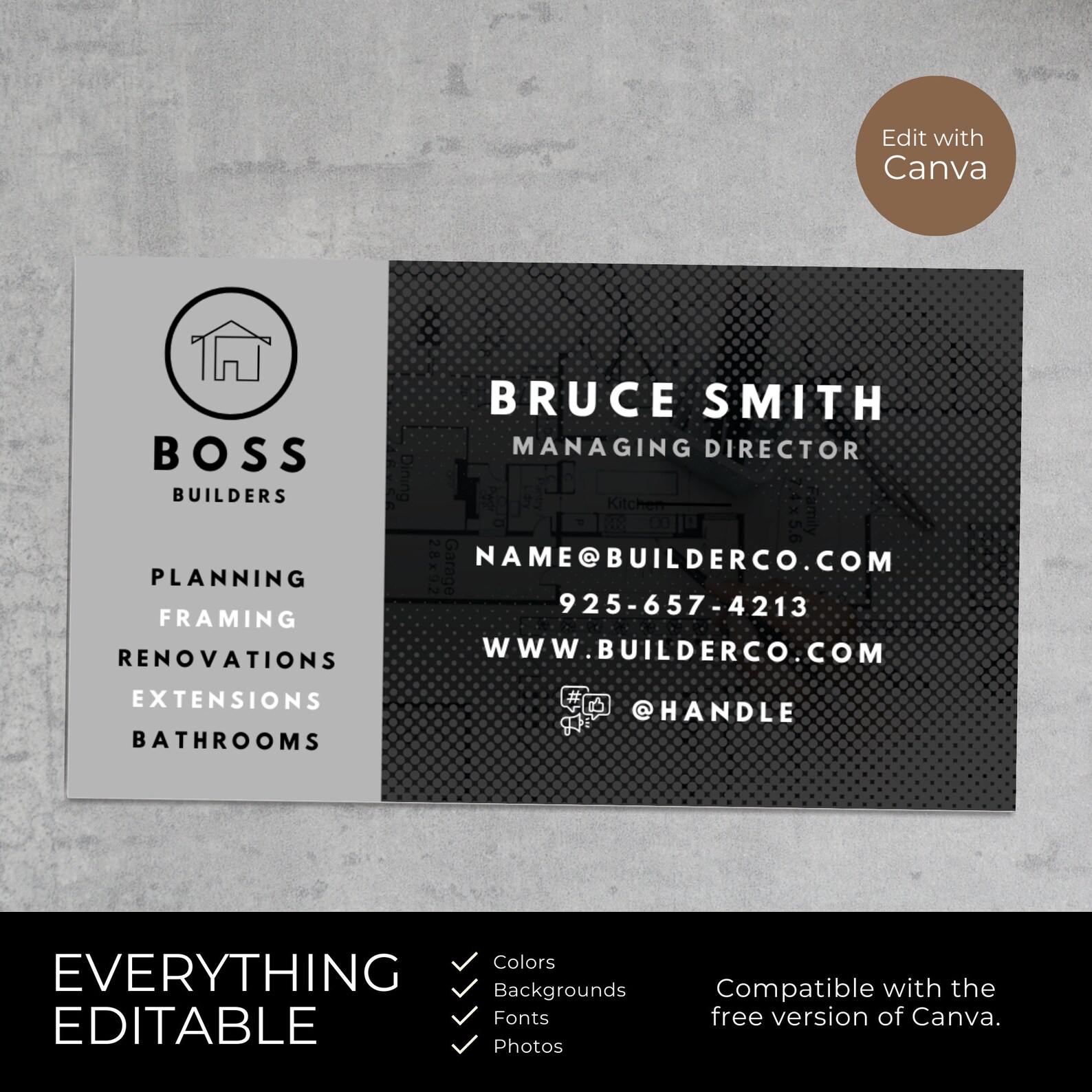 Construction Business Card Canva Template, 8.5x5cm, Small Business ...