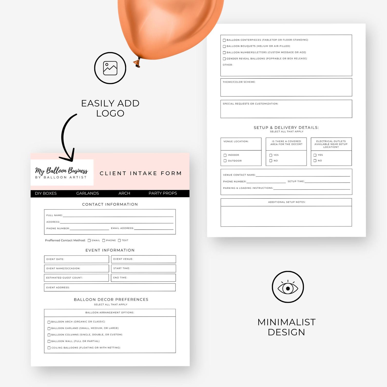 Balloon Business Client Intake Form, Event Information Canva Template ...