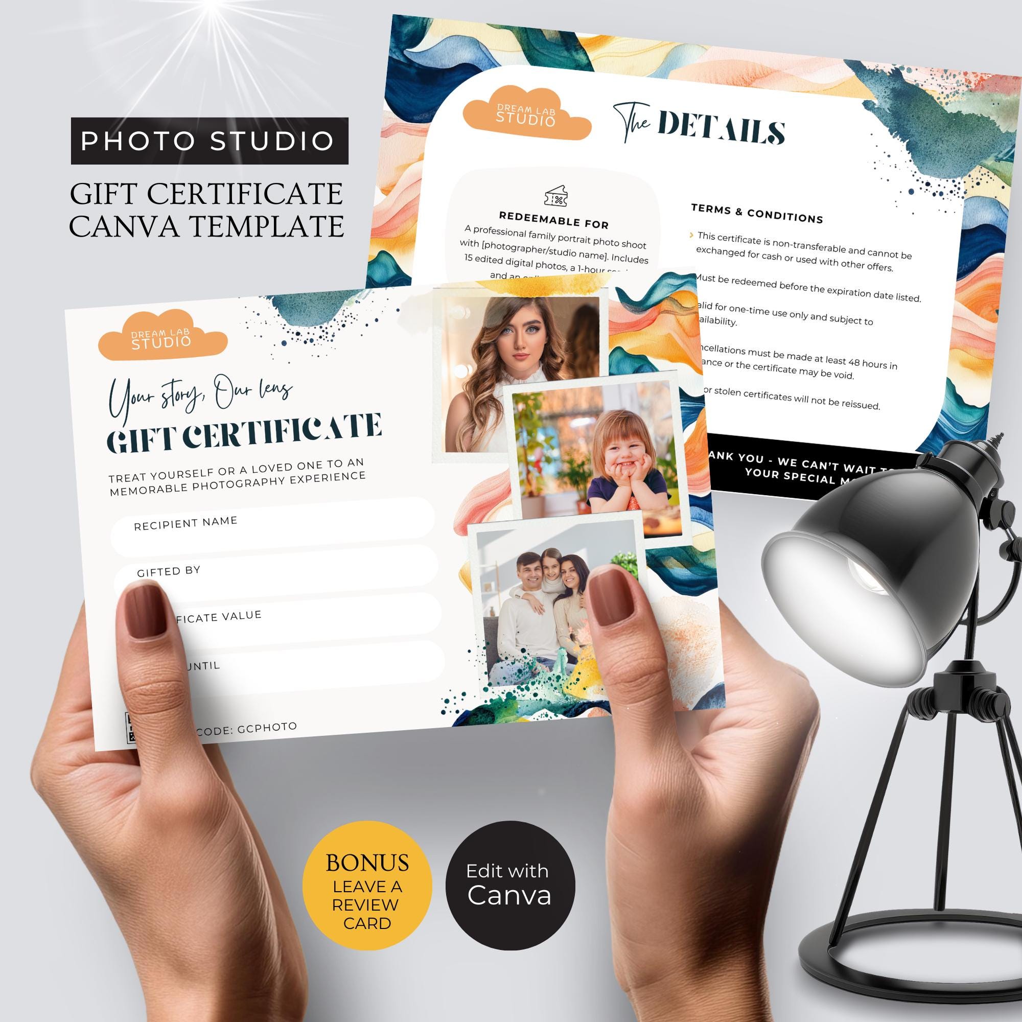 Photo Studio Gift Certificate Template, Customizable Photography ...