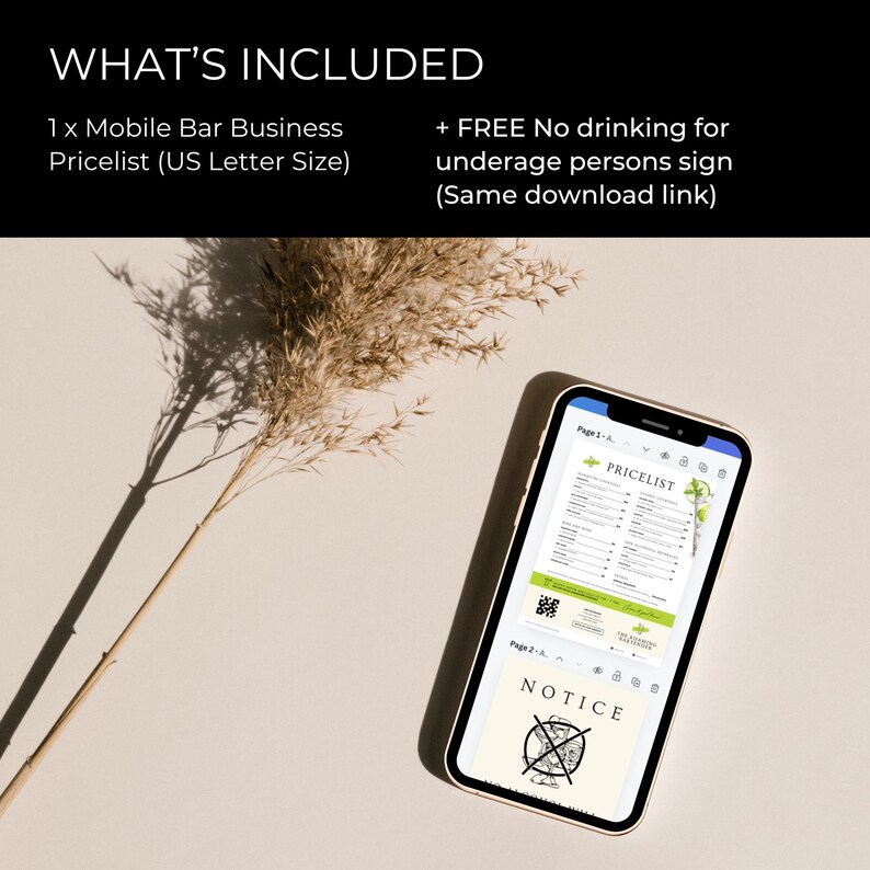 Mobile Bar Price List Template, Customizable Bar Menu, Cocktail Bar ...