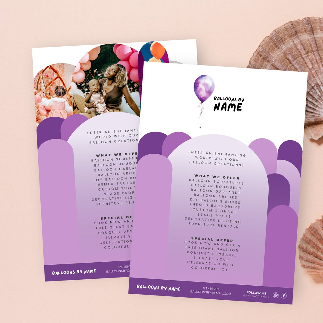 Balloon Business Sales Flyer A4, Balloon Artist Flyer, Purple Brand ...