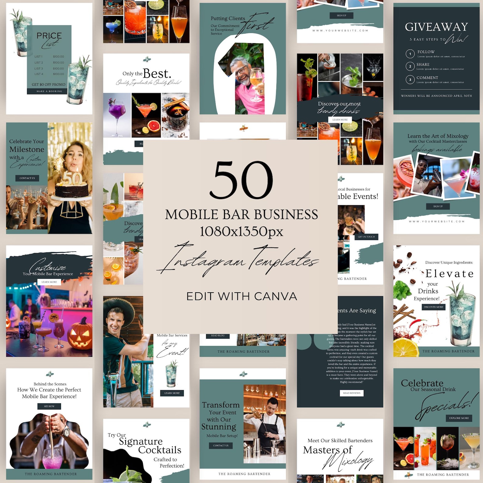 Mobile Bar Instagram Templates, Bartending Social Media Posts, DIY ...