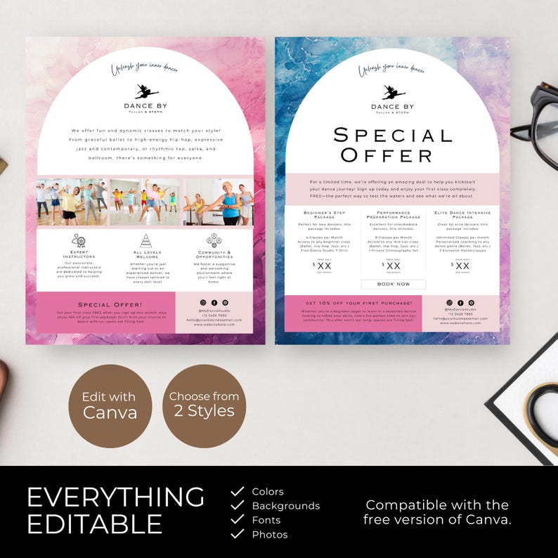 Dance Studio Flyer Template Canva, Kids Dance Classes Business Packages ...