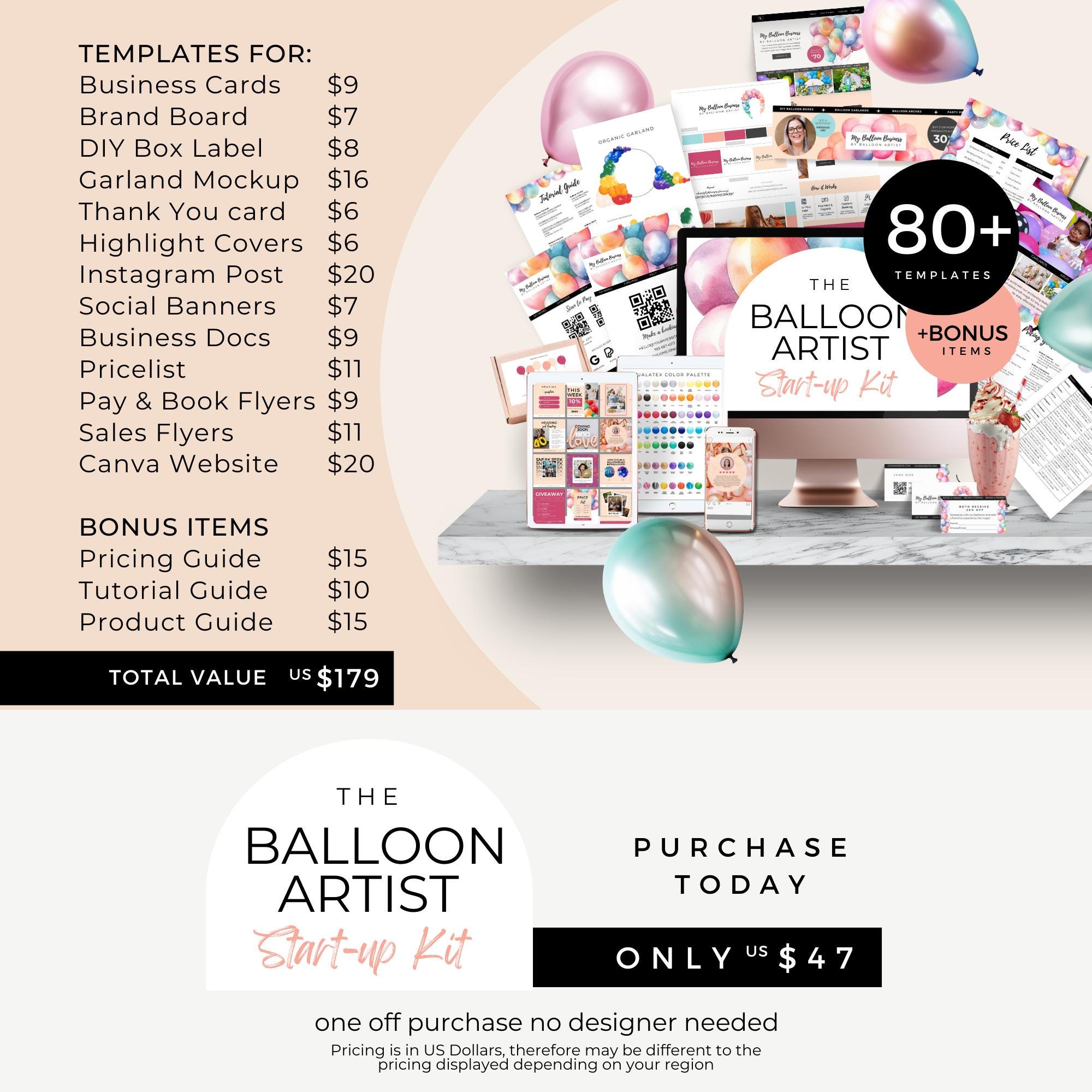 Balloon Artist Starter Kit, Balloon Business Bundle, Editable Canva ...