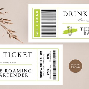Mobile Bar Drink Ticket Canva Template, Wedding Drinks Token Voucher ...