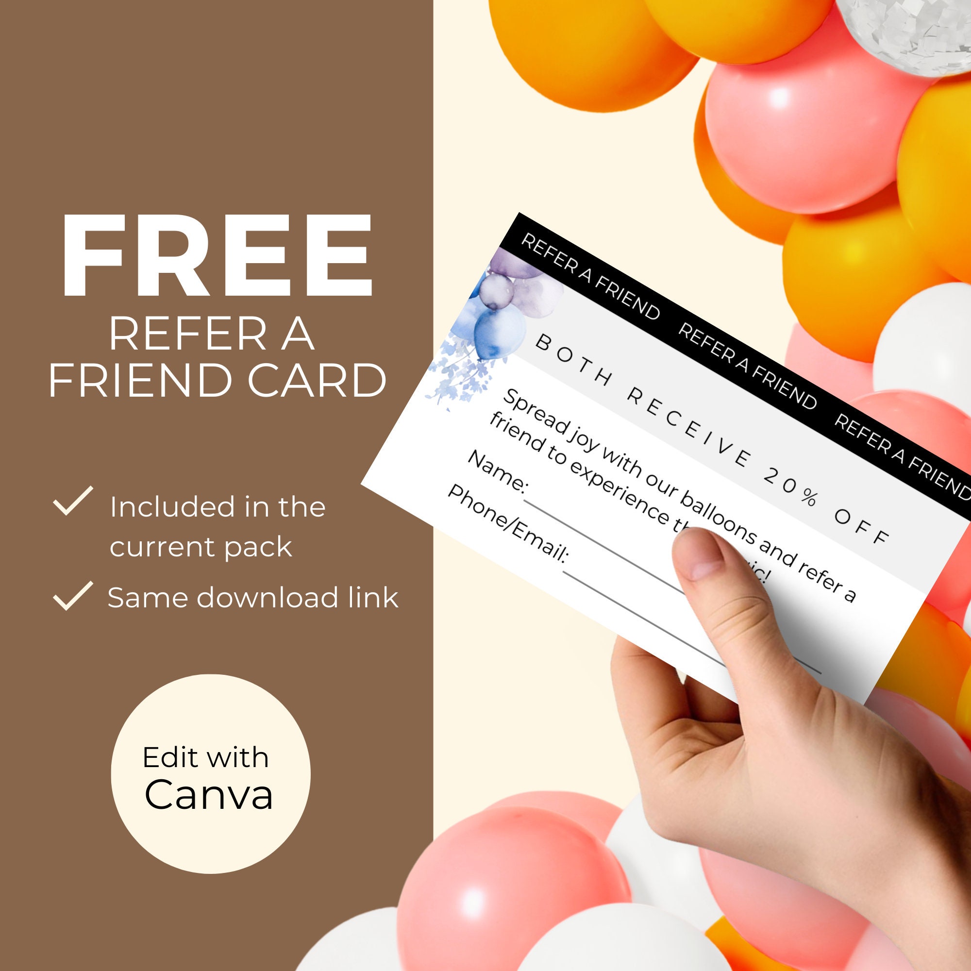 Balloon Business Card, Refer a Friend Card, Balloon Business Branding ...