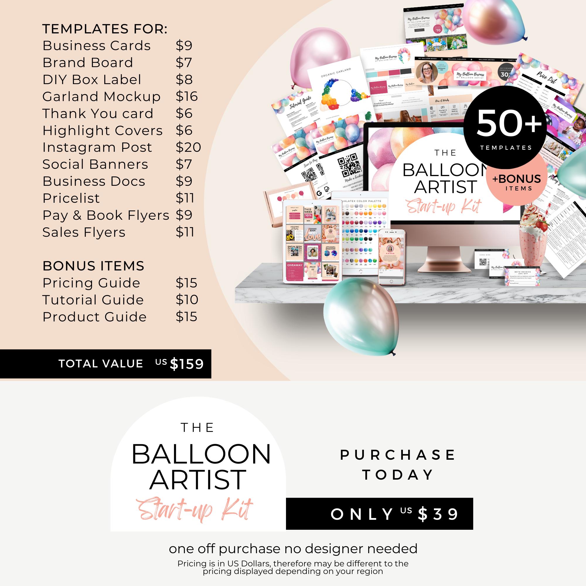 Balloon Artist Starter Kit, Balloon Business Bundle, Editable Canva ...