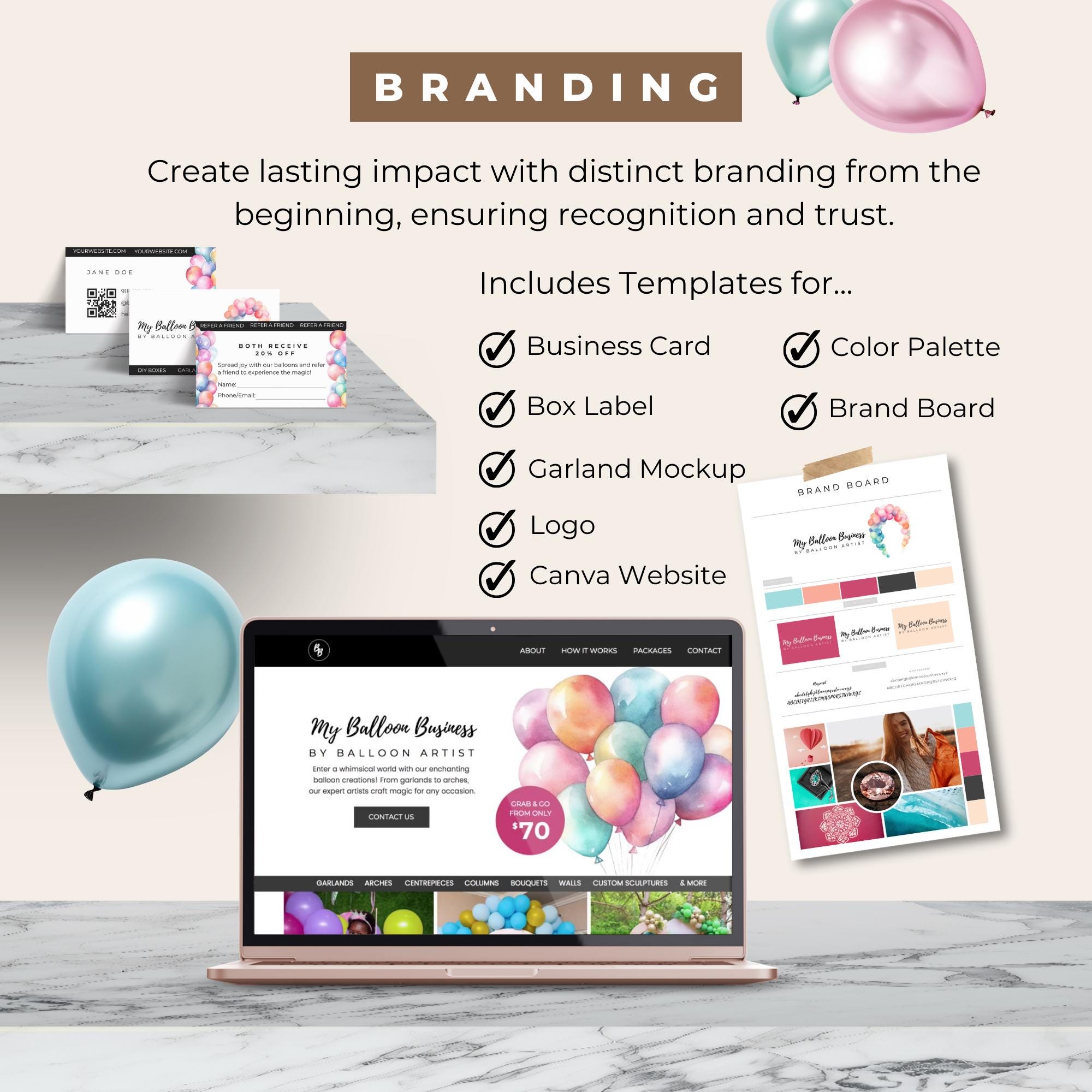 Balloon Artist Starter Kit, Balloon Business Bundle, Editable Canva ...