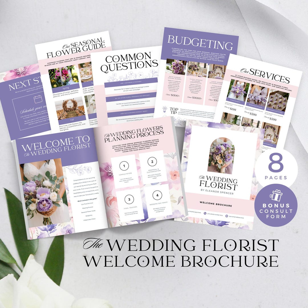 Wedding Florist Welcome Brochure Template, Bridal Flower Shop Business ...