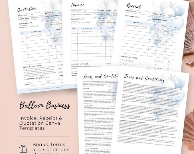 Balloon Artist Invoice Template, Editable Balloon Decor Receipt ...