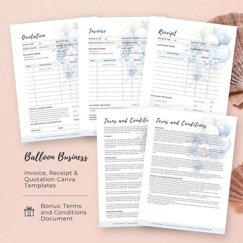 Balloon Artist Invoice Template, Editable Balloon Decor Receipt ...