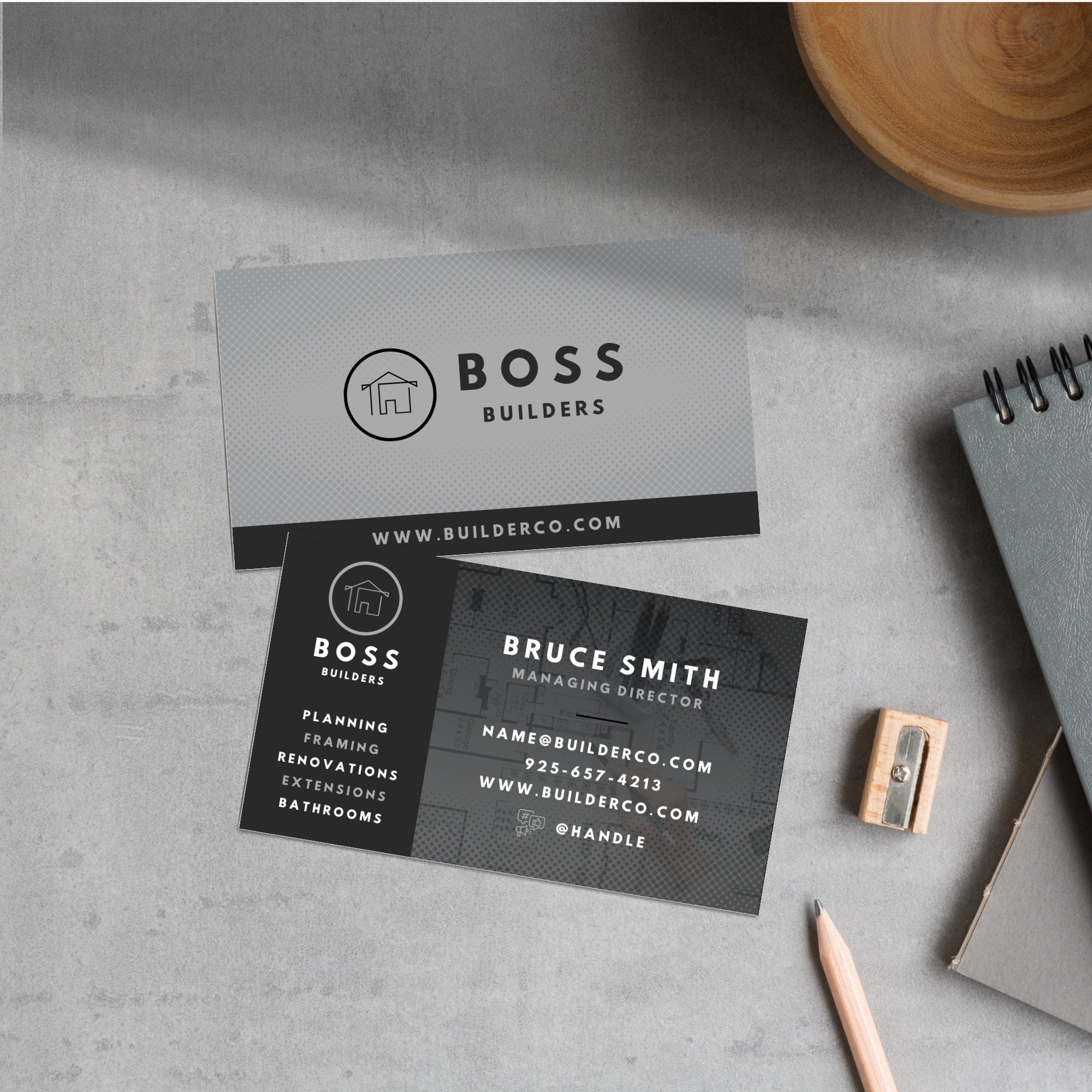 Construction Business Card Canva Template, 8.5x5cm, Small Business ...