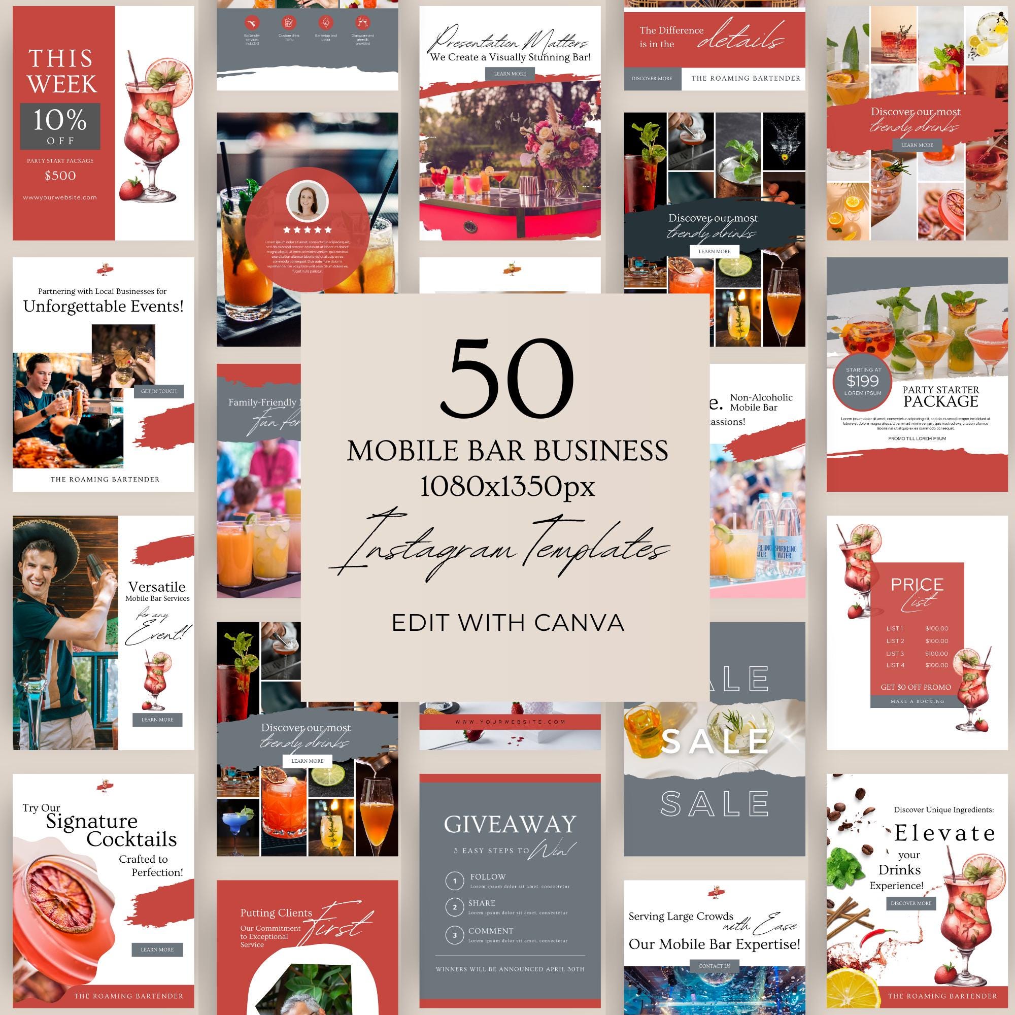 Mobile Bar Instagram Templates, Bartending Social Media Posts, DIY ...