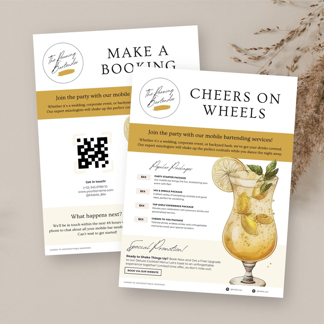 Mobile Bar Business Flyer US Letter, Cocktail Bar Posters, Bartending ...
