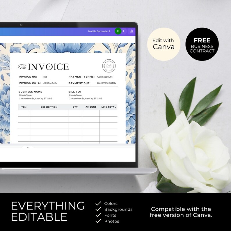 Wedding Florist Invoice Canva Template, Boutique Flower Shop Quotation ...