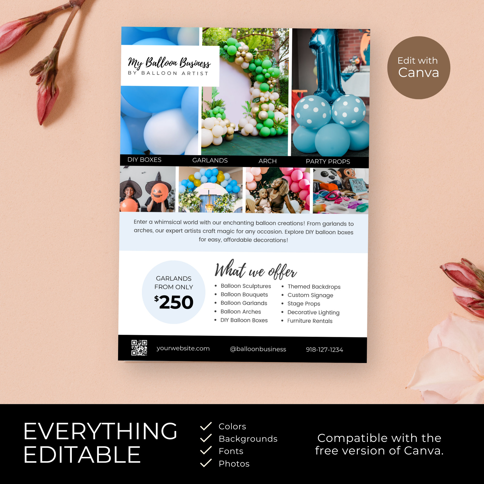 Balloon Artist Flyer US Letter, Balloon Business Marketing, Canva ...