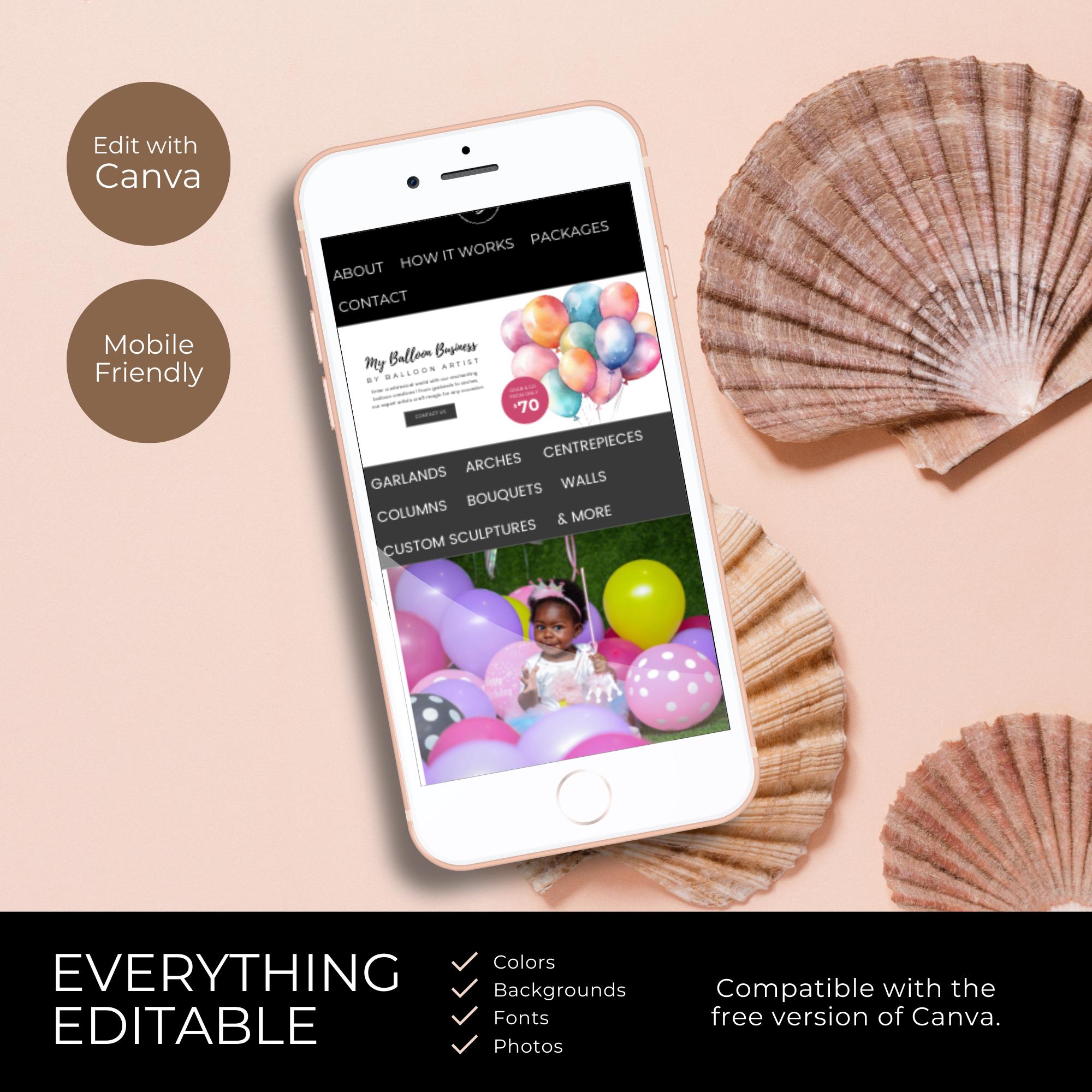 Balloon Artist Canva Website, Balloon Business Landing Page, DIY Sales ...