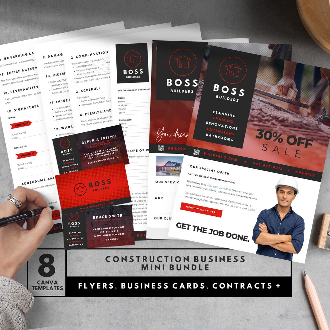 Construction Business Bundle Canva Templates, Renovation Sales Flyers ...