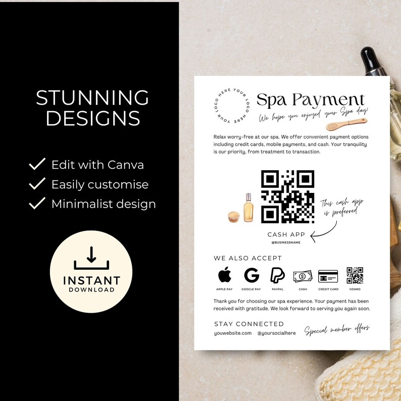 Spa Scan to Pay Template, QR Code Sign Template, Small Business ...