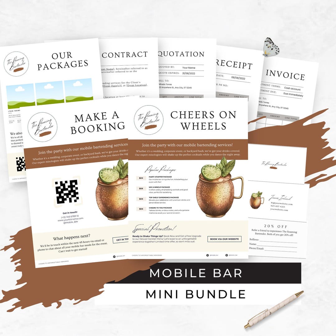 Mobile Bar Business Bundle, Pop-up Cocktail Cart Business Card ...