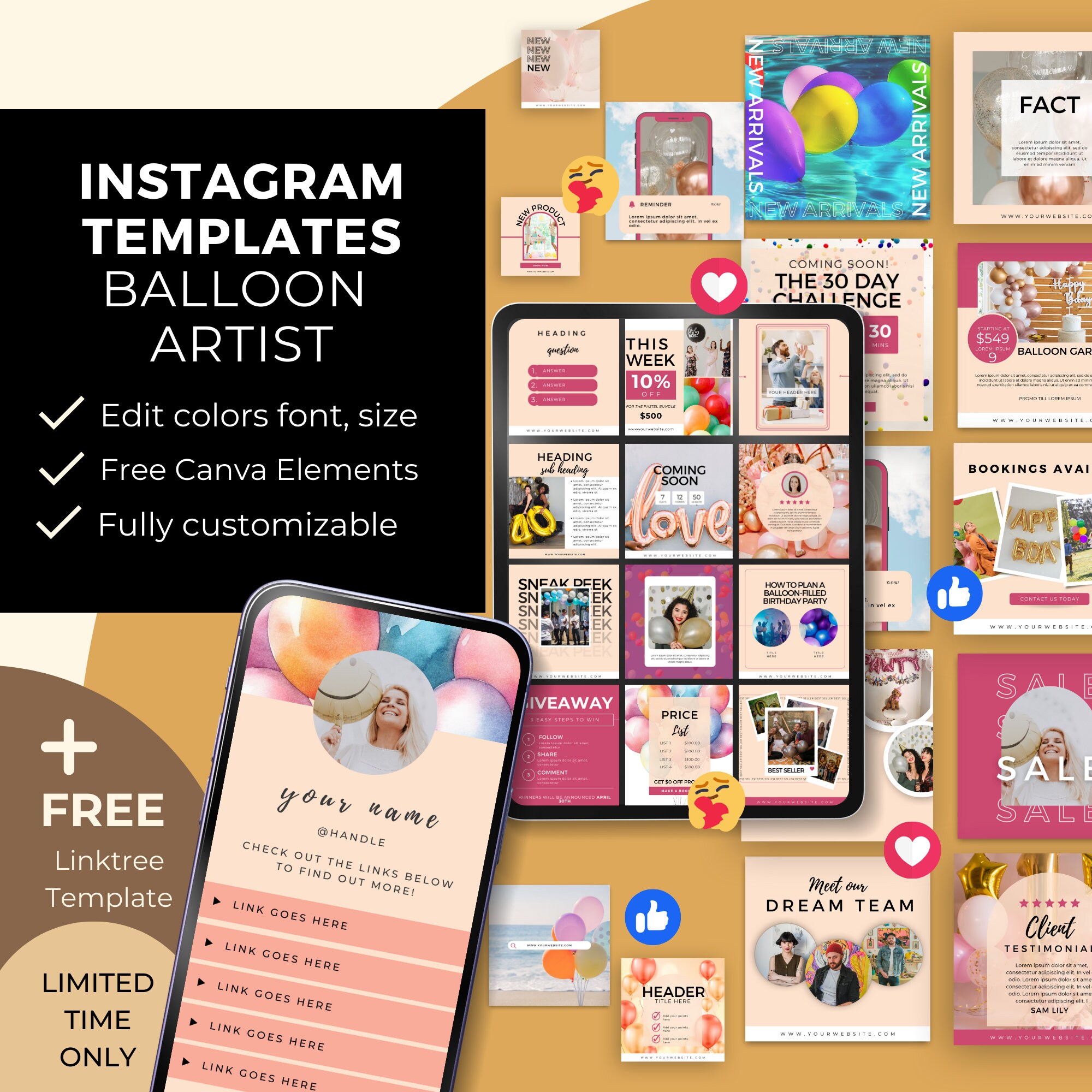 50 Instagram Templates Balloon Business, Balloon Artist Social Media ...