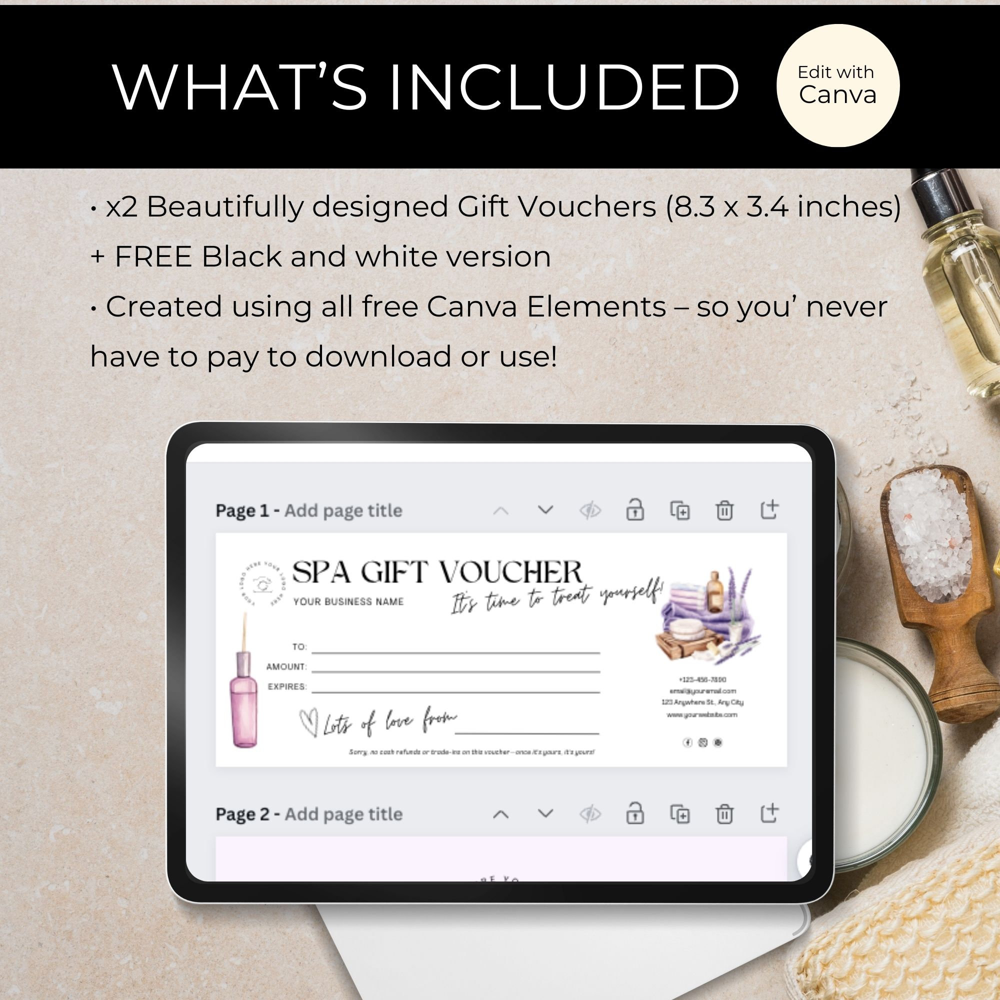 Spa Gift Voucher Template, Editable Gift Certificate, Gift for Mom ...