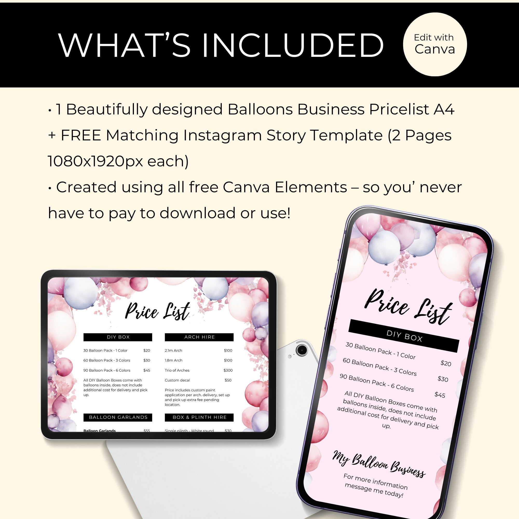 Balloon Business Pricing List A4, Balloon Menu, Balloon Garland Price ...