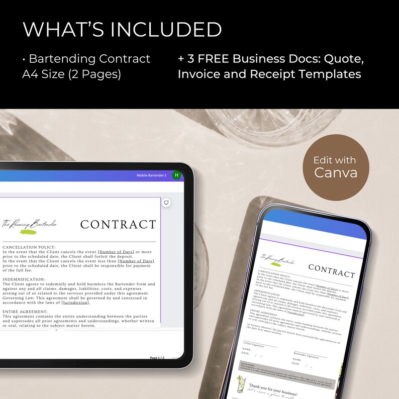 Bartending Contract, Editable in Canva, Mobile Bar Business Agreement ...