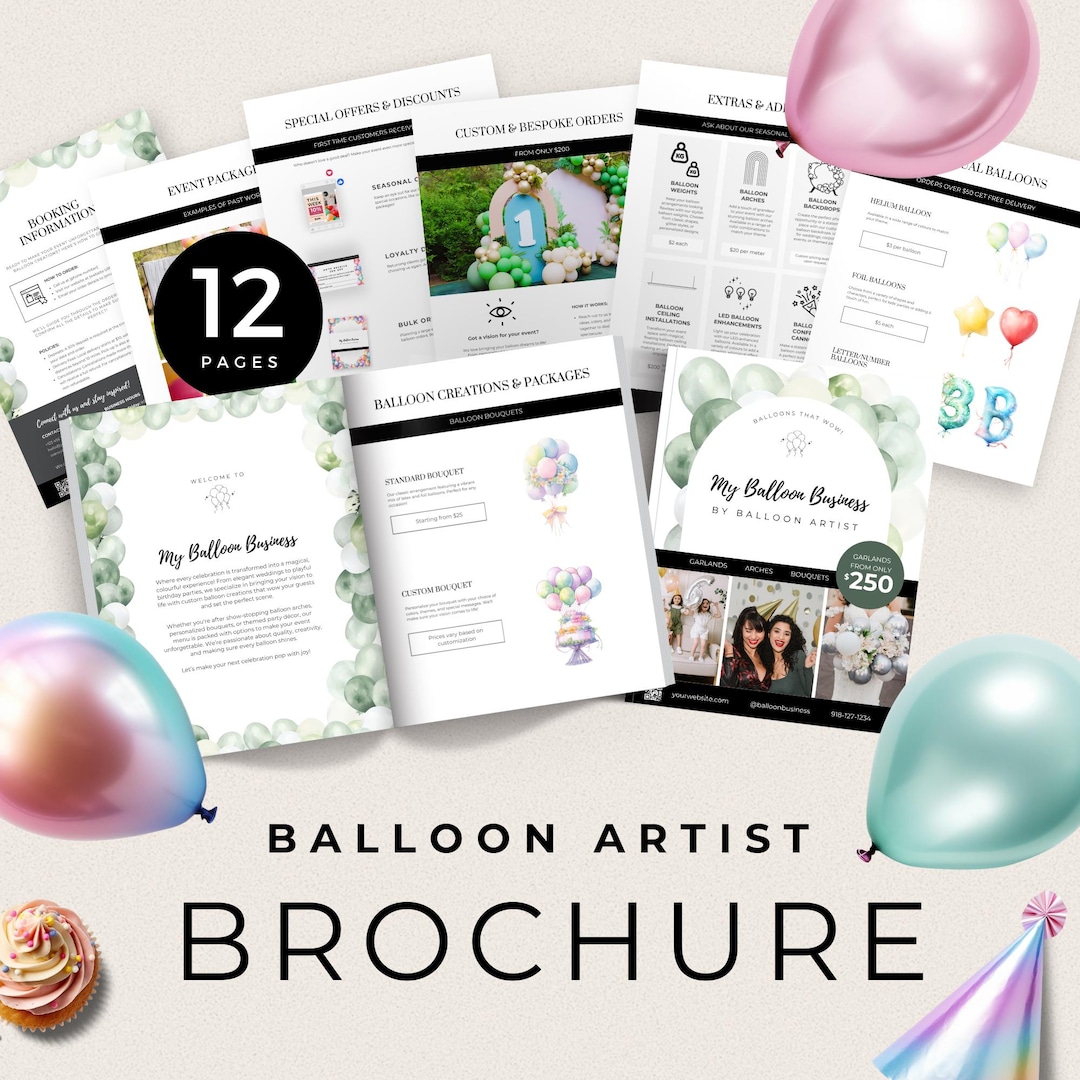 Balloon Business Brochure, Balloon Menu, Organic Garland Flyer Design ...