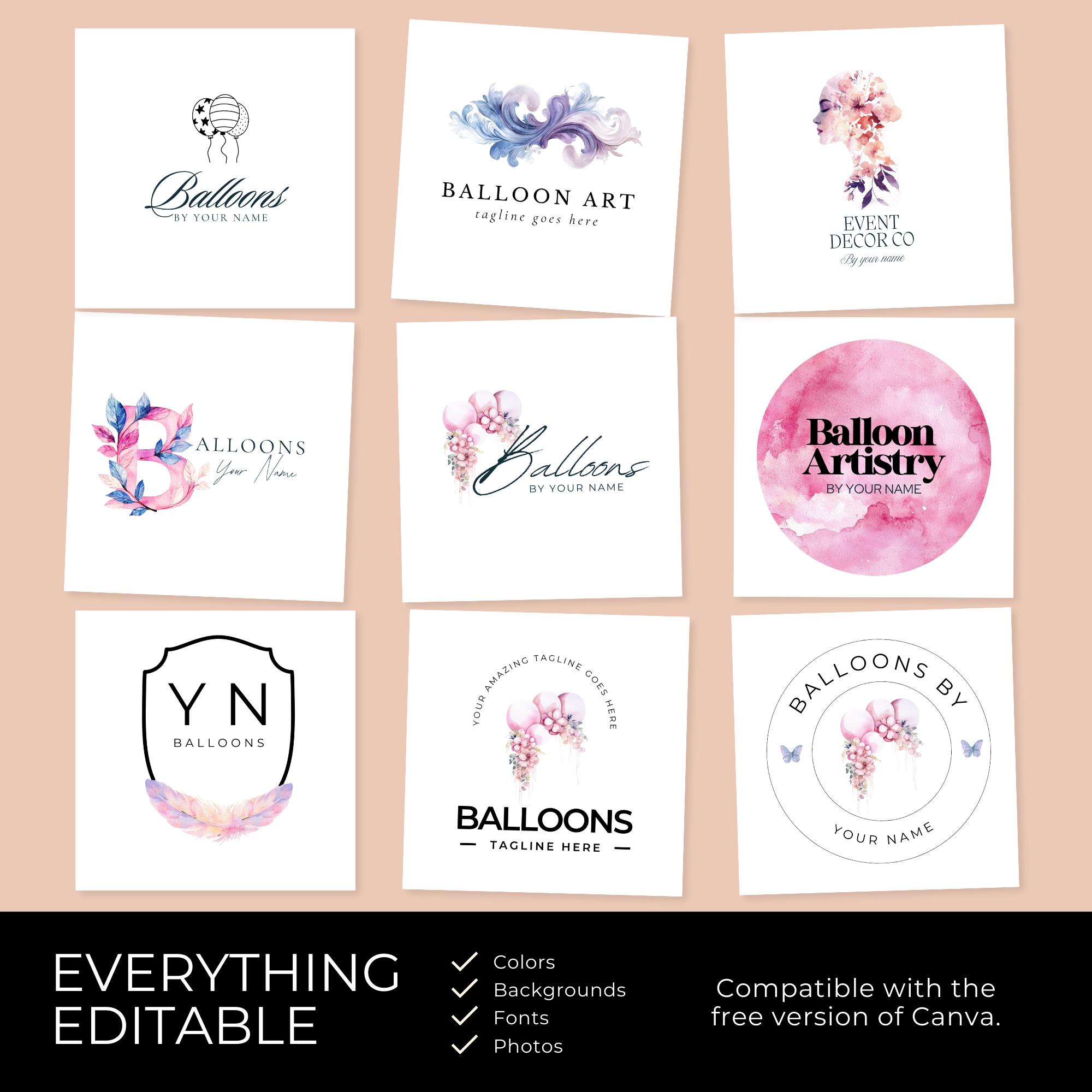 Balloon Artist Business Logo Canva Templates, Decorator Brand Board ...