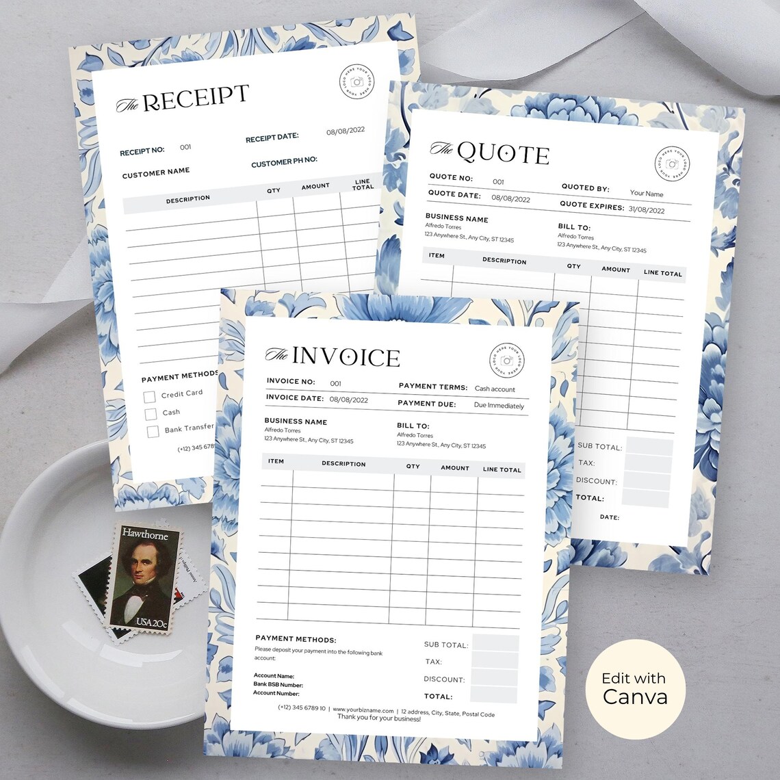 Wedding Florist Invoice Canva Template, Boutique Flower Shop Quotation ...