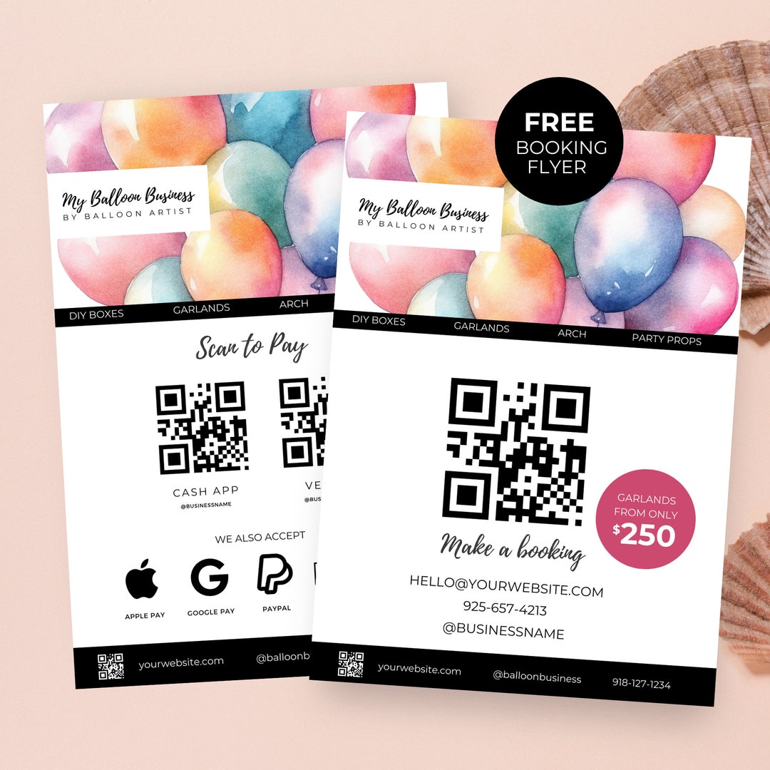 Balloon Business Scan to Pay Sign, Payment Sign A4, Balloon Artist ...