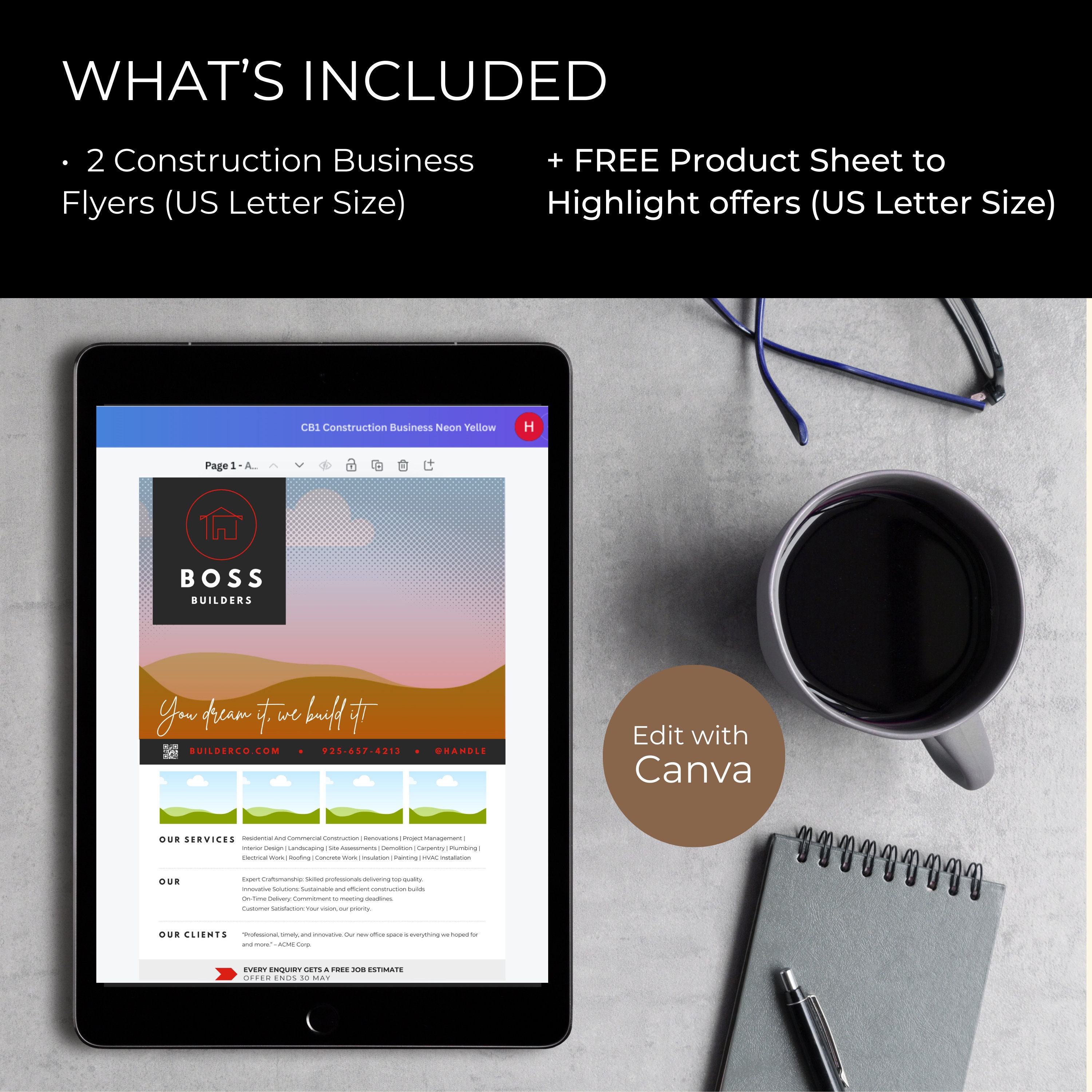 Construction Business Flyer Template, Small Business General Flyer, Editable in Canva, Home ...