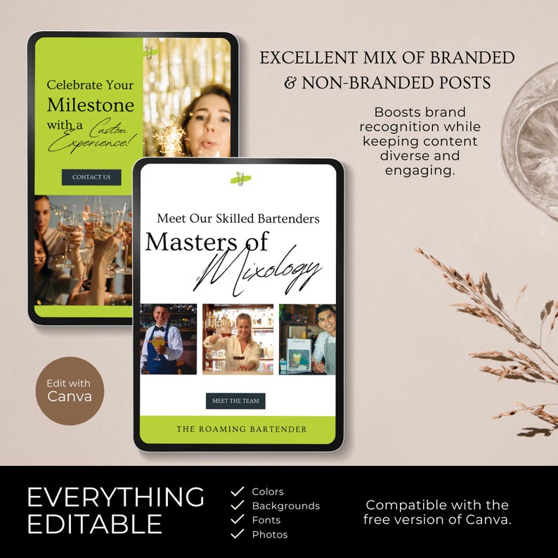 Mobile Bar Instagram Templates, Bartending Social Media Posts, DIY ...
