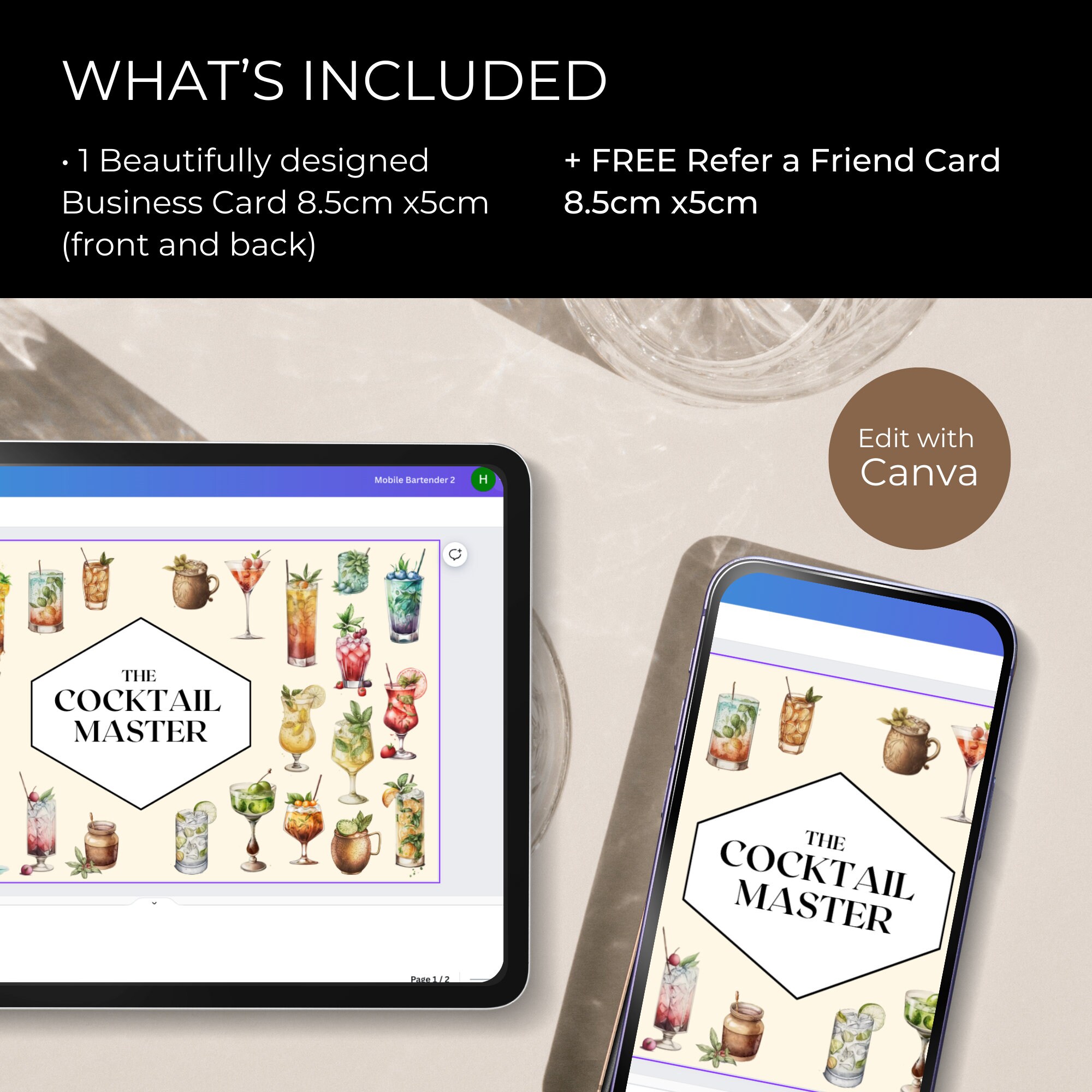 Mobile Bar Business Card Canva Template 8.5x5xm, Customize Business ...