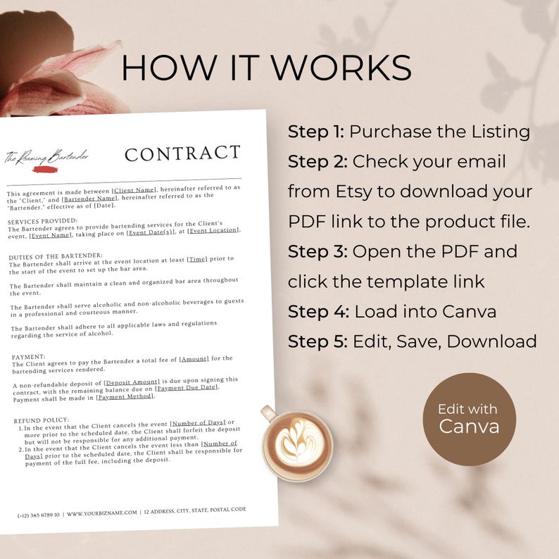 Mobile Bar Business Contract Template, Editable in Canva, Freelance ...