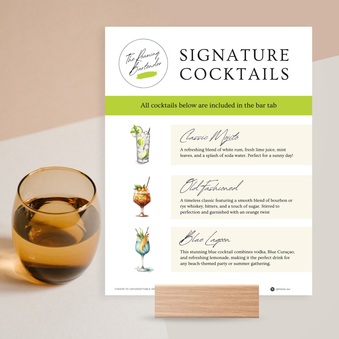 Mobile Bar Business Signature Drinks Menu, Canva Template US Letter ...