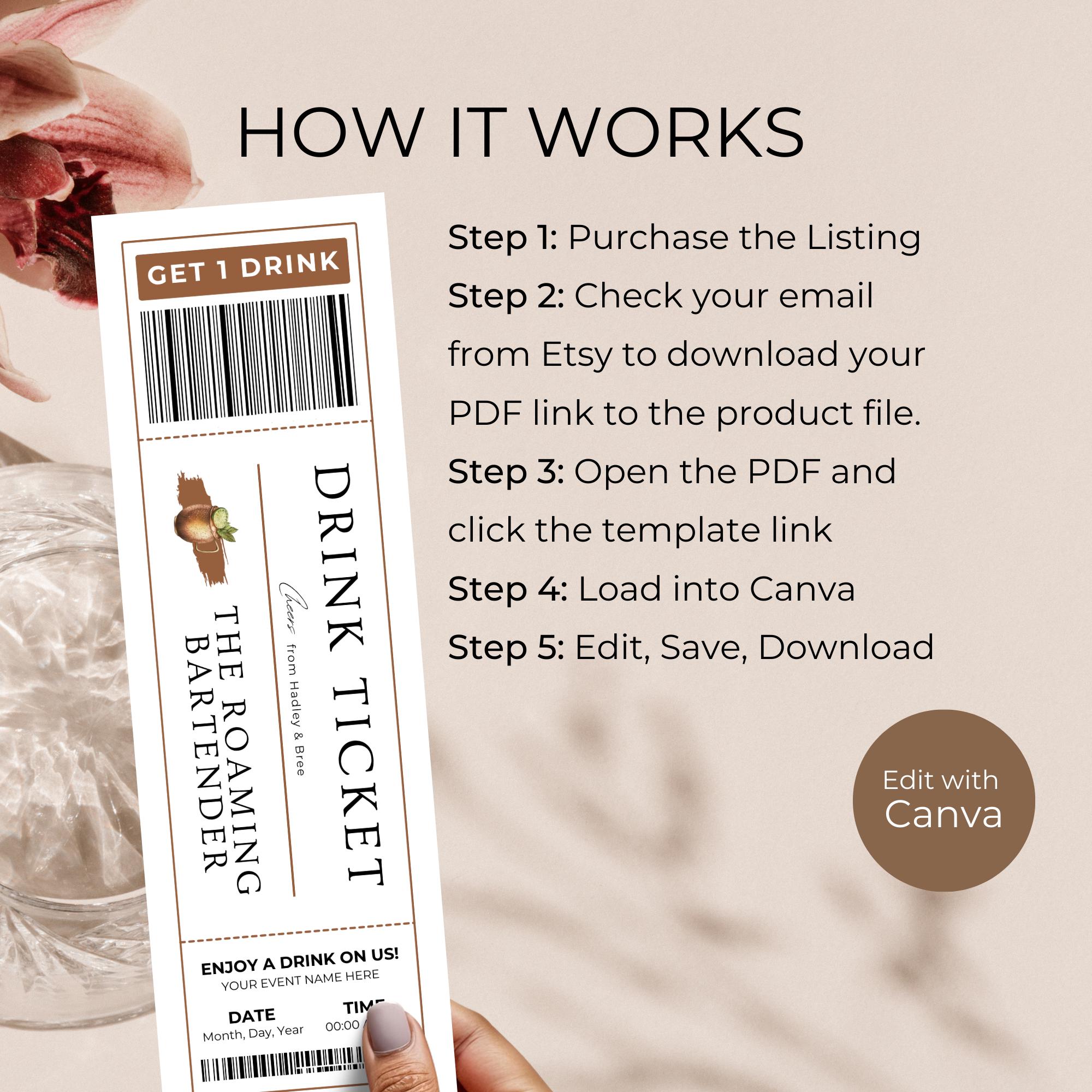 Mobile Bar Drink Ticket Canva Template, Wedding Drinks Token Voucher ...