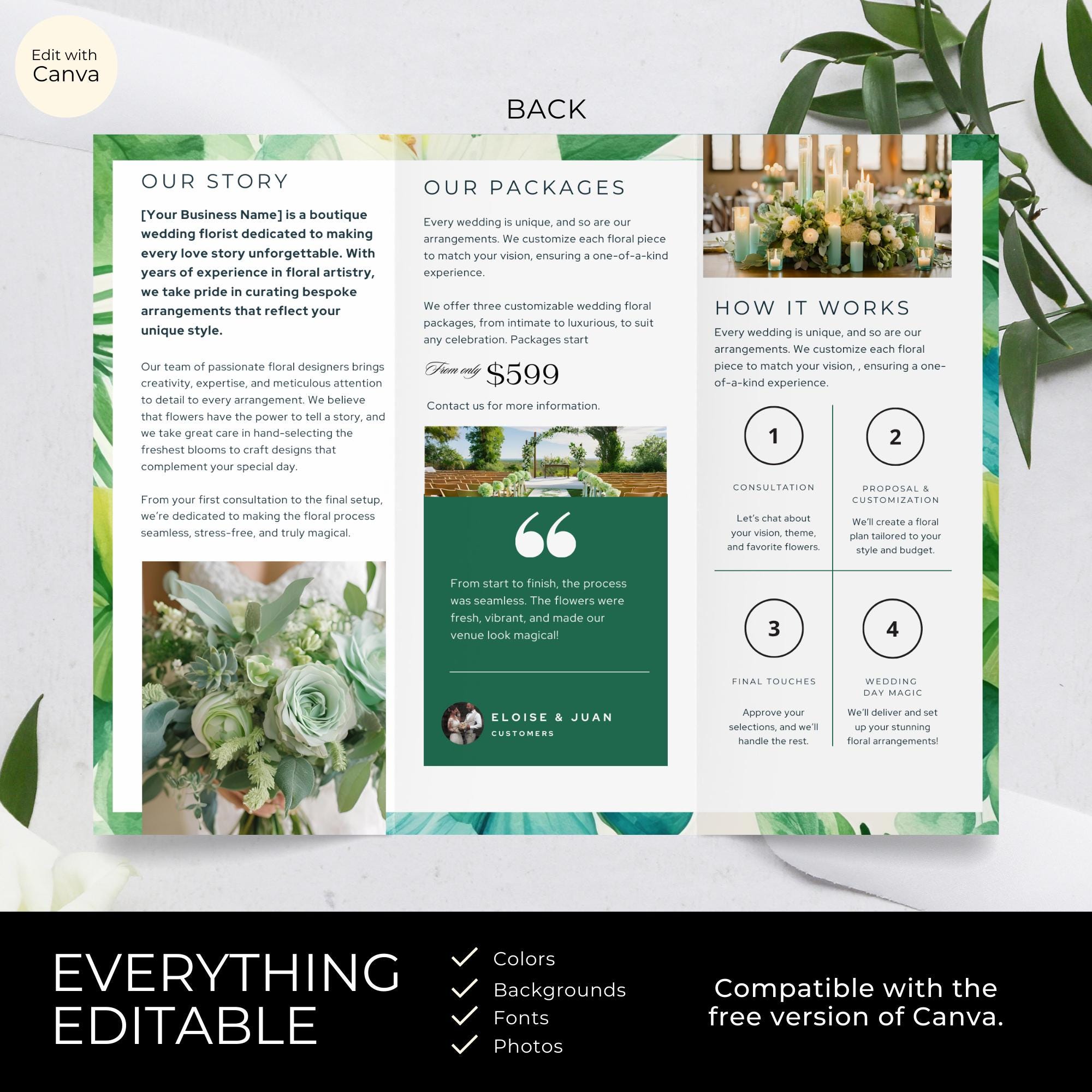 Wedding Florist Leaflet Canva Template, Boutique Flower Shop Trifold ...