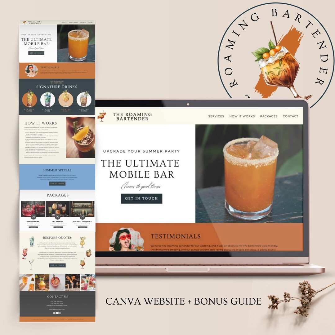 Mobile Bar Canva Website, Mobile Bartending Landing Page, DIY Sales ...