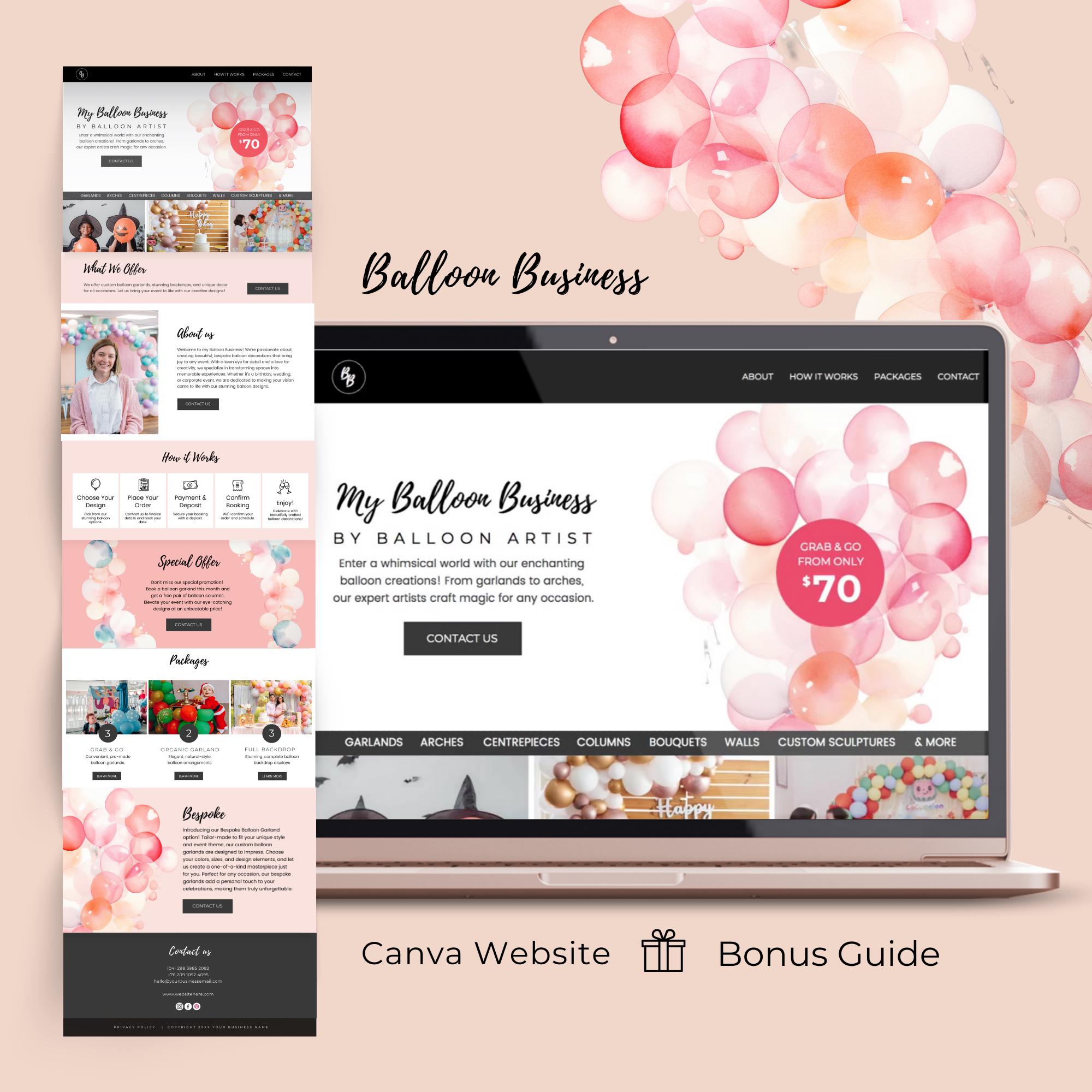Balloon Artist Canva Website, Balloon Business Landing Page, DIY Sales ...