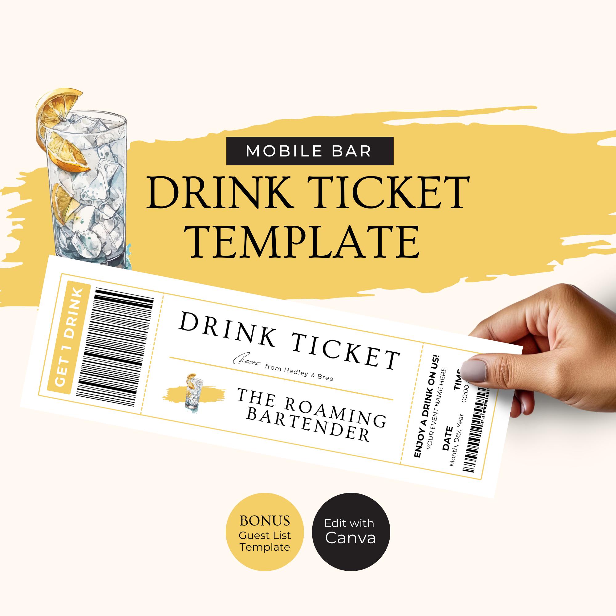 Mobile Bar Drink Ticket Canva Template, Wedding Drinks Token Voucher ...