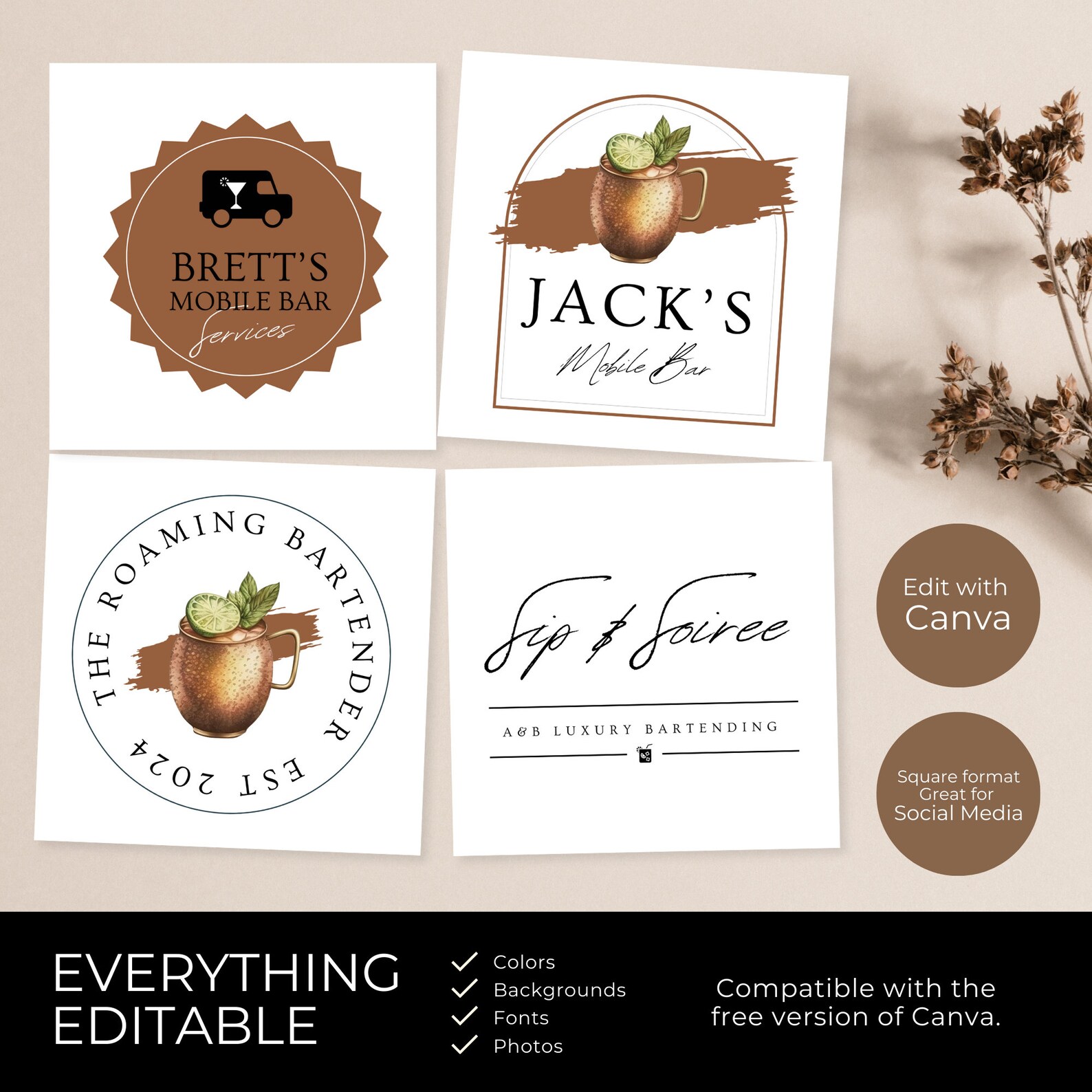 Logo for Mobile Bar Business, Bartending Services Brand Board, Branding ...
